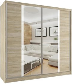 Moderní šatní skříň s posuvnými dveřmi zrcadlem v různých variantách šířka 200 cm dub sonoma korpus 127