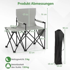 Costway Sada 2 plážového křesla skládací piknikové křeslo s 5 polohováním