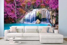 DIMEX | Samolepicí vliesová fototapeta na zeď Čarokrásný vodopád MA-5-3189 | 375 x 250 cm | modrá, fialová, šedá