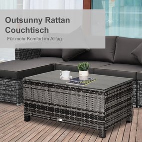 Zahradní boční stůl Outsunny, kávový stůl, patio stůl, poly ratan, šedý, 85 x 50 x 39 cm