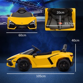 AIYAPLAY elektrické auto 12V licencovaný Lamborghini Revue, dálkové ovládání, rychlost 3-5 km/h, 3-5 let, žluté
