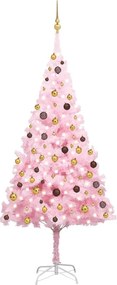 vidaXL Umělý vánoční stromek s LED a sadou koulí 240 cm PVC [3077506] Barva: Růžová a zlatá