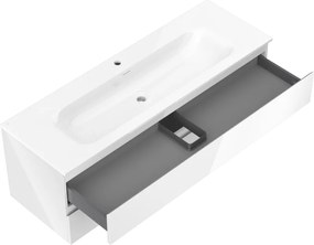 Mexen Orio, koupelnová skříňka 140 cm s umyvadlem Vela, 2 zásuvky, bílá lesklá, 91A10-14047-2-BFF00-W23M00