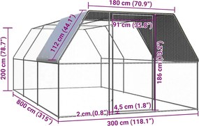 Venkovní klec pro kuřata 3 x 8 x 2 m pozinkovaná ocel 3089326