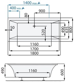 Santech VARIA 180 x 80 cm SAVAR180 vana akrylátová