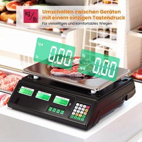 Costway 40 kg Digitální obchodní váhy Potravinové váhy s kalkulací ceny vyrobené