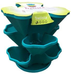 Plastkon Stojací i závěsný květináč kaskáda Trelista 36x35 cm třístupňový tyrkysový