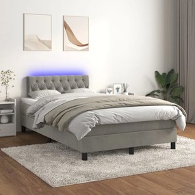 Box spring postel s matrací a LED světle šedá 120x200 cm samet 3134573