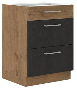 Spodní kuchyňská skříňka se zásuvkami Woodline 60 D 3S BB, Barva: dąb lancelot / dark wood