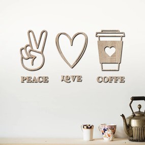 dřevo života Dřevěná dekorace na zeď Peace, love, coffee Zvolte rozměr (cm): 80x40, Zvolte barvu dekoru: Dub Sonoma