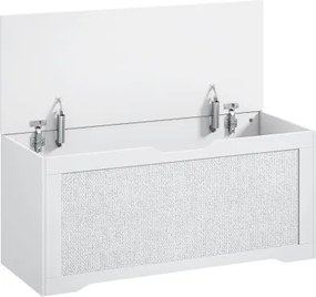 HOMCOM úložný box 136 l Úložná lavička s ratanovým čelem, skládací víko, podpěrná ramena pro předsíň 100x40x45cm Bílá