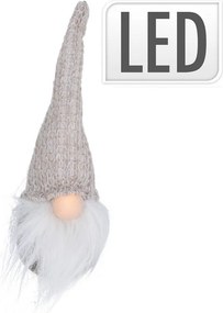 Závěsný vánoční skřítek s LED – světle šedý 19 cm