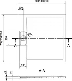 Mexen Otto, SMC čtvercová sprchová vanička 80 x 80 cm, černá, 4N708080