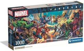Clementoni - Puzzle 1000 Panorama Marvel Hrdinové vs. Záporáci