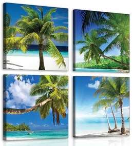 Postershop Obraz na plátně: Palmy na pláži - set 4ks 25x25cm