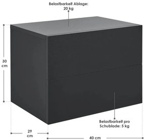 Závěsný noční stolek 40x29x30 cm černý, 2 zásuvky