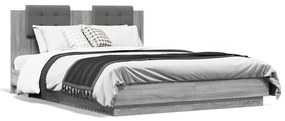 Rám postele s čelem a LED osvětlením šedý sonoma 140x200 cm