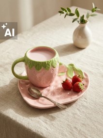 Sinsay - Ručně malovaný hrnek ve tvaru jahody - pastelová růžová