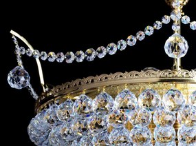 9 žárovek - Křišťálový košový lustr s broušenými křišťálovými koulemi III.  Zlatá mosaz