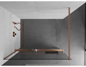Mexen Kioto+, sprchová zástěna Walk-In s poličkou a věšákem 140 x 200 cm, 8mm čiré sklo, měděný matný profil, 800-140-121-65-00