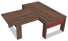 Stůl Verno+ S 200 x 220 cm s jednacím prvkem, ořech / červená