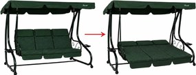 GardenLine Luxusní zahradní houpačka s lůžkem a držáky na nápoje pro 3 osoby 200 × 120 × 164 cm SORENTINO Mesh Green zelená