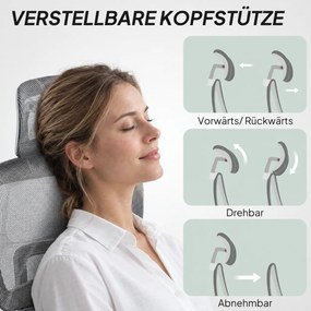 HOMCOM Kancelářská židle, ergonomická židle k psacímu stolu s potahem ze síťoviny, nastavitelná, na kolečkách, s opěrkami rukou, opěrkou hlavy, šedá