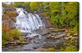 Obraz Vodopád V Lese Jako Malovaný Nedostatek Nedostatek Plátno Canvas 90x60