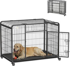 Skládací kovová klec pro psy PawHut pro velká plemena 109,5x71x78 cm s kolečky a brzdami, odnímatelným táckem a dveřmi se zámky pro zlatého retrívra a