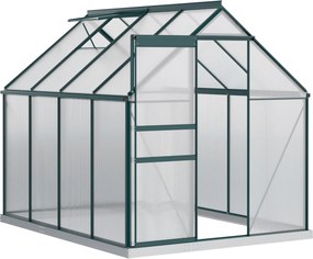Zahradní skleník Outsunny z polykarbonátu 190x253x199cm, s otevíracími okny a posuvnými dveřmi, hliníková konstrukce, zelený | Aosom