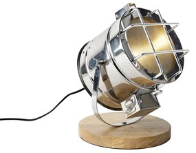 Průmyslová stolní lampa ocelová se dřevem nastavitelná - Lesklá