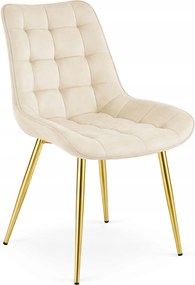 Světle béžová sametová židle BERA se zlatými nohami