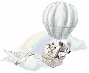 Gario Dětská nálepka na zeď Adventure in the sky - pejsky v balonu a husa Rozměry: 100 x 80 cm