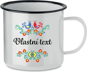 Personalizovaný bílý retro plecháček s folklórním vzorem