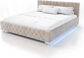 Juskys Čalouněná postel Nizza s LED osvětlením Barva: béžová, Velikost: 180 × 200 cm