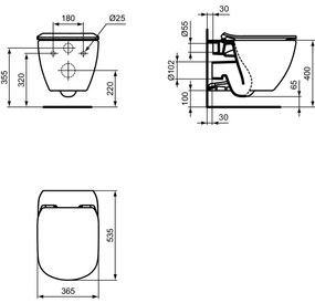 Ideal Standard Tesi WC Set - Závěsné WC AQUABLADE s instalačním systémem ProSys, ovládací tlačítko černé, sedátko se SoftClose