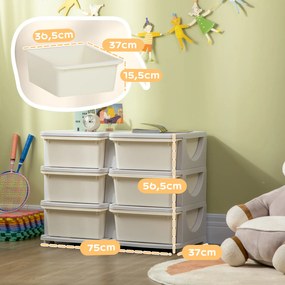 HOMCOM Plastový úložný box, 6 zásuvek, organizér na hračky, malá zásuvková skříňka pro děti, krémově bílá | Aosom