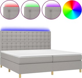Box spring postel s matrací a LED světle šedá 200x200 cm textil 3135781