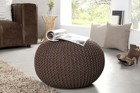 Pouf Leeds 50cm tmavá kávová pletená židle