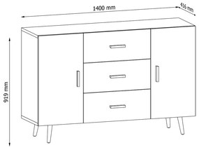 Brillo - komoda K2D3S - bílá/šedá/artisan | 140 cm | POSLEDNÍ KUS