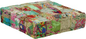 Sedací puf patchwork čtverec ručně vyrobený 50x50x12 cm zelený 246576