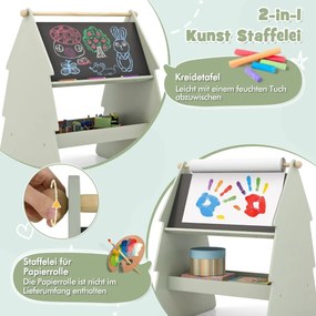 Costway Dětský stojan 2 v 1 s židlí ve tvaru stromu Oboustranná stojící deska