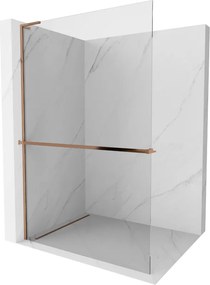 Mexen Kioto+ L, sprchová zástěna Walk-In s poličkou a věšákem 50 x 200 cm, 8mm čiré sklo, růžové zlato profil, 800-050-123-60-00