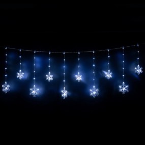 Světelný venkovní závěs Snowflakes, 200x60cm, LED, studená bílá, časovač, 8 funkcí, na baterie, 200 cm