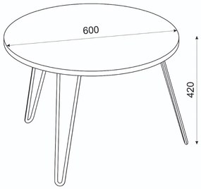 Konferenční stolek RUMA 60x60 cm, lamino dezén sapphire, kov černý matný lak