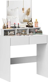 HOMCOM Toaletní stolek s zrcadlem a šuplíky, 2 zásuvky, 3 přihrádky, 75x38x135 cm, bílý | Aosom