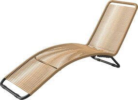 Outsunny S-shaped Ratanový PE a Ocelový Lehátko, Prodyšné Lehátka do Zahrady, Proti UV, na Pláž, K Bazénu a do Zahrady, 176x58x82 cm, Černé a Dřevěné