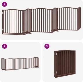 Zábrana pro psy s dvířky skládací 6 panelů hnědá 480 cm topol 3155637