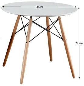 Jídelní stůl GAMIN new, průměr 80 cm, barva bílá mat, buk, kov černý