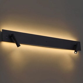 Moderní černé nástěnné svítidlo se 2 světly vč. LED s podsvícením a USB-C - Longly
